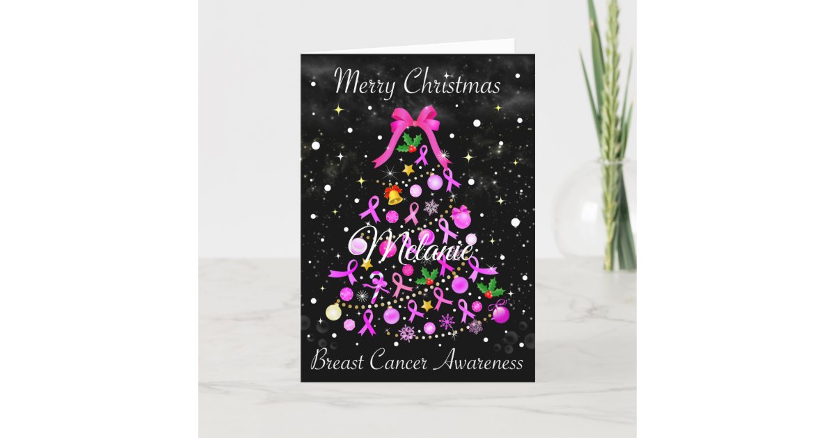 Breast Cancer Christmas Tree Holiday Card | Zazzle