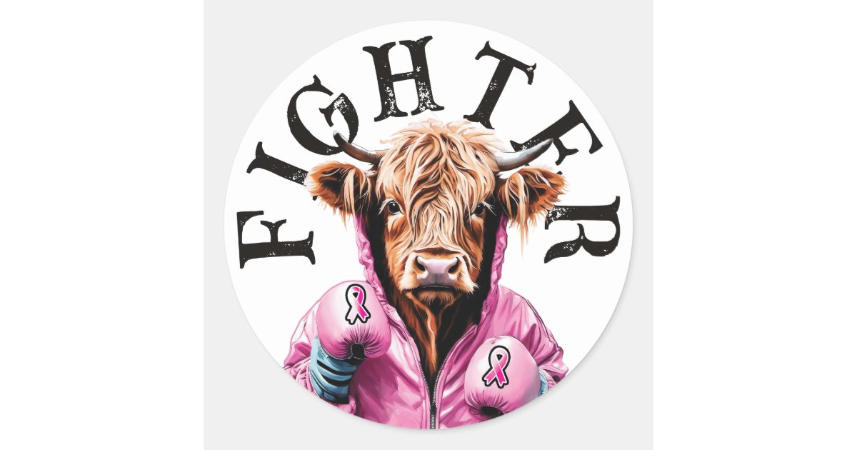 Breast Cancer Fighter Theme Cow Classic Round Sticker | Zazzle