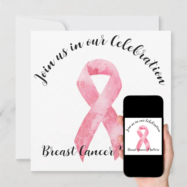 Breast Cancer Pink Ribbon End of Chemo Party Invitation | Zazzle