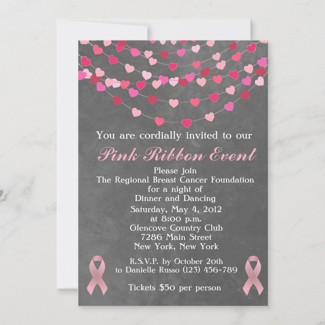 Breast Cancer Pink Ribbon Fundraiser Invitation | Zazzle