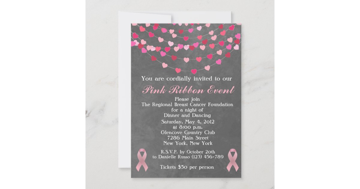 Breast Cancer Pink Ribbon Fundraiser Invitation | Zazzle