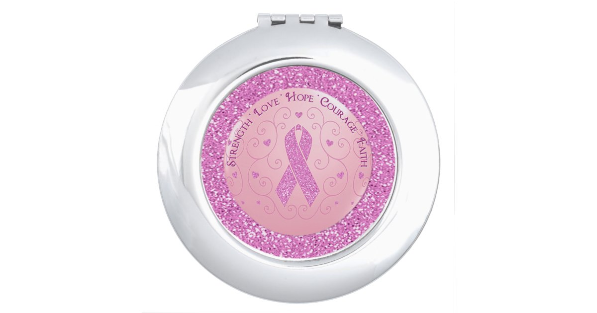 Breast Cancer Pink Ribbon Glitter Compact Mirror | Zazzle