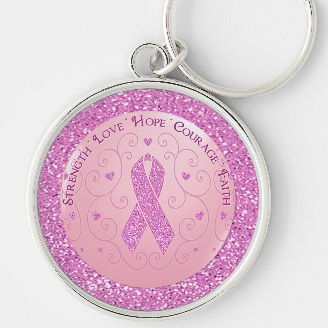 Breast Cancer Pink Ribbon Glitter Key Chain | Zazzle