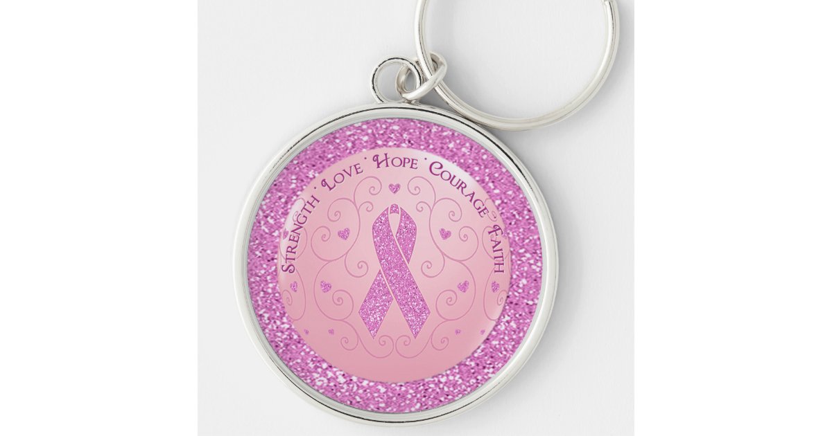 Breast Cancer Pink Ribbon Glitter Key Chain | Zazzle