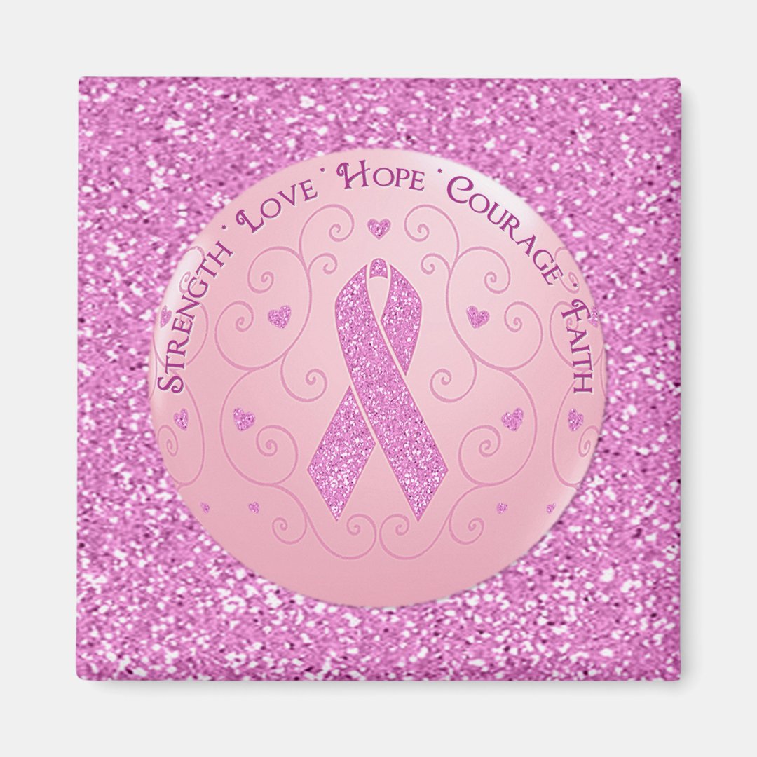 Breast Cancer Pink Ribbon Glitter Magnet | Zazzle