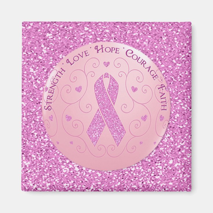 Breast Cancer Pink Ribbon Glitter Magnet | Zazzle