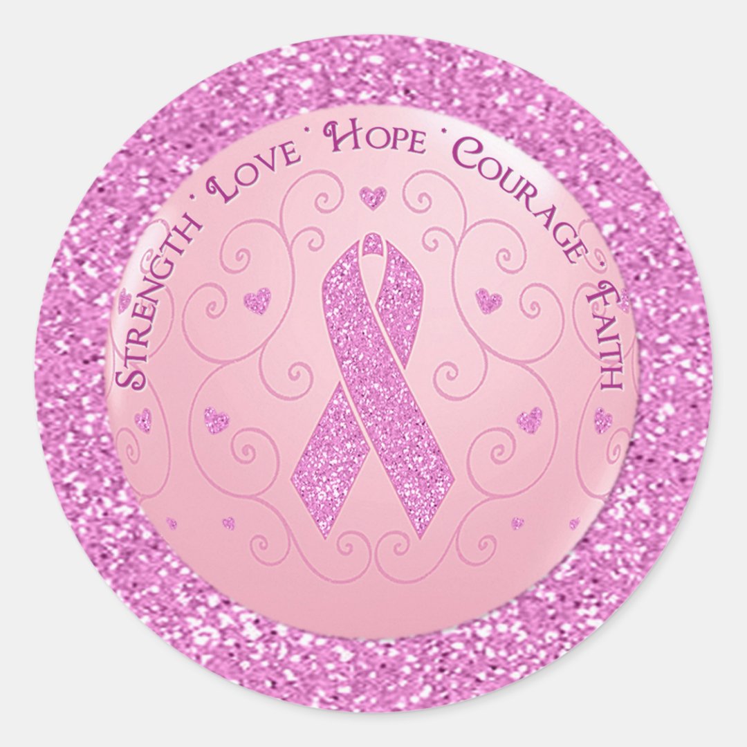Breast Cancer Pink Ribbon Glitter Stickers | Zazzle