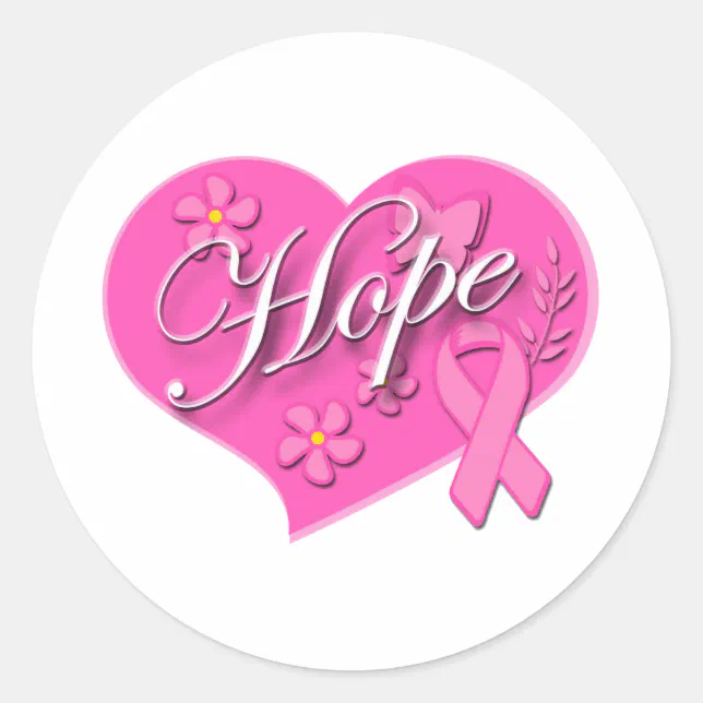 Breast Cancer Pink Ribbon HOPE Heart Classic Round Sticker | Zazzle