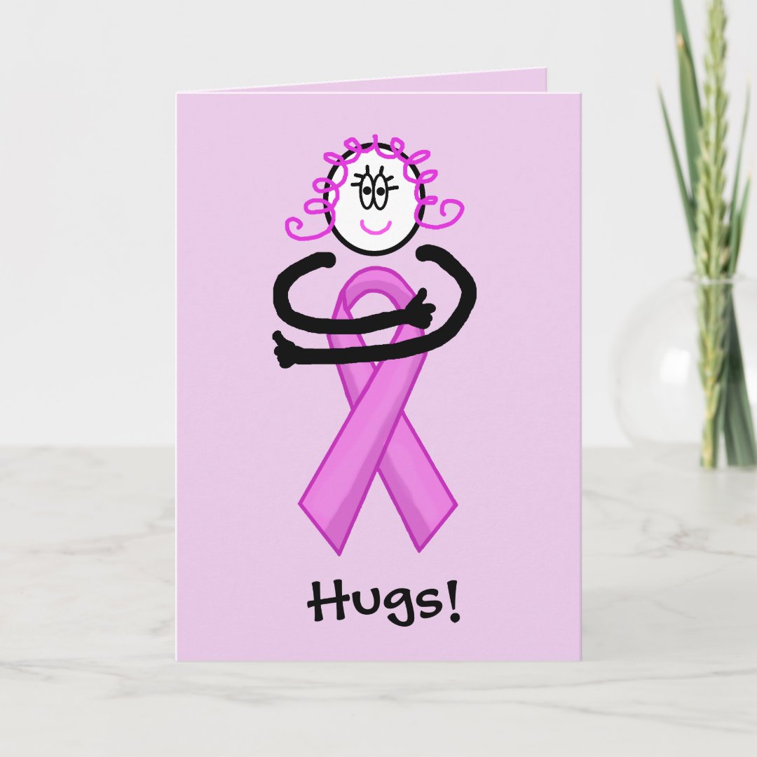 Breast Cancer Pink Ribbon Hug Greeting Card | Zazzle