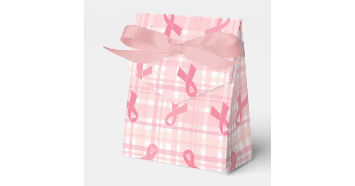 Breast Cancer Pink Ribbon Plaid Pattern Favor Boxes | Zazzle