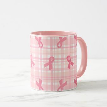 Breast Cancer Pink Ribbon Plaid Pattern Mug | Zazzle