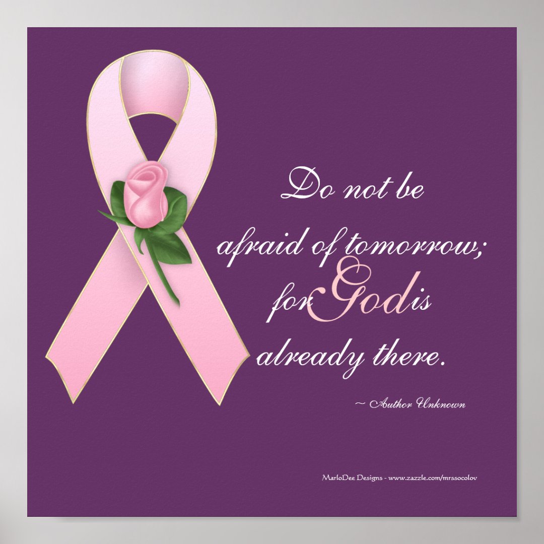 Breast Cancer Pink Ribbon w/Rose Custom Print | Zazzle