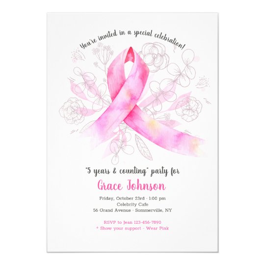 Breast Cancer Ribbon Watercolor Invitation | Zazzle.com