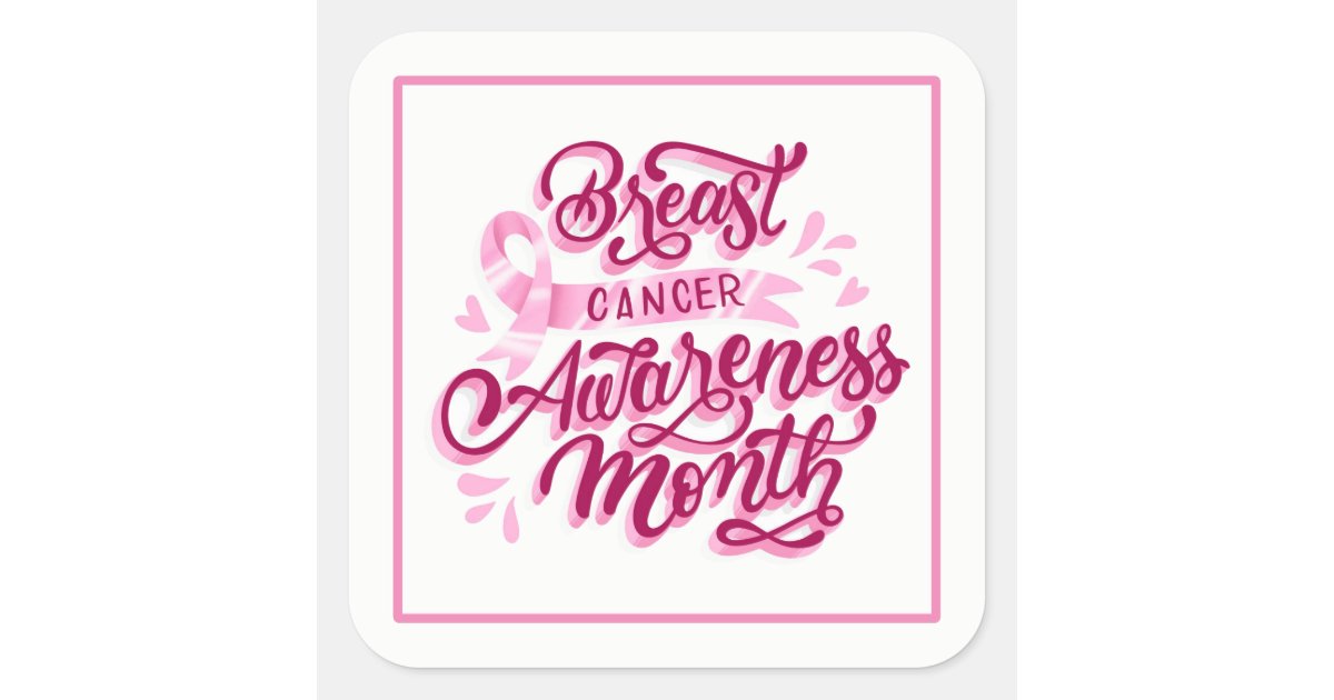 Breast Cancer Stickers-Pink Ribbon Square Sticker | Zazzle