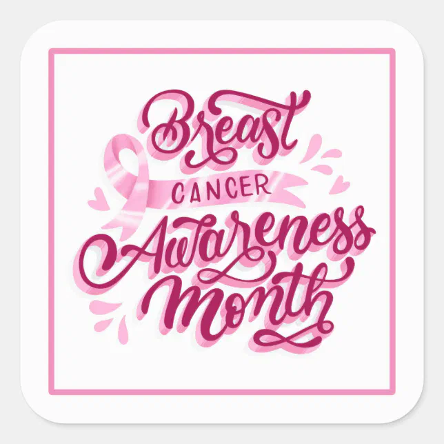 Breast Cancer Stickers-Pink Ribbon Square Sticker | Zazzle