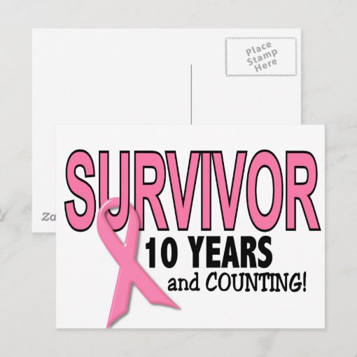 BREAST CANCER SURVIVOR 10 Years & Counting Postcard | Zazzle