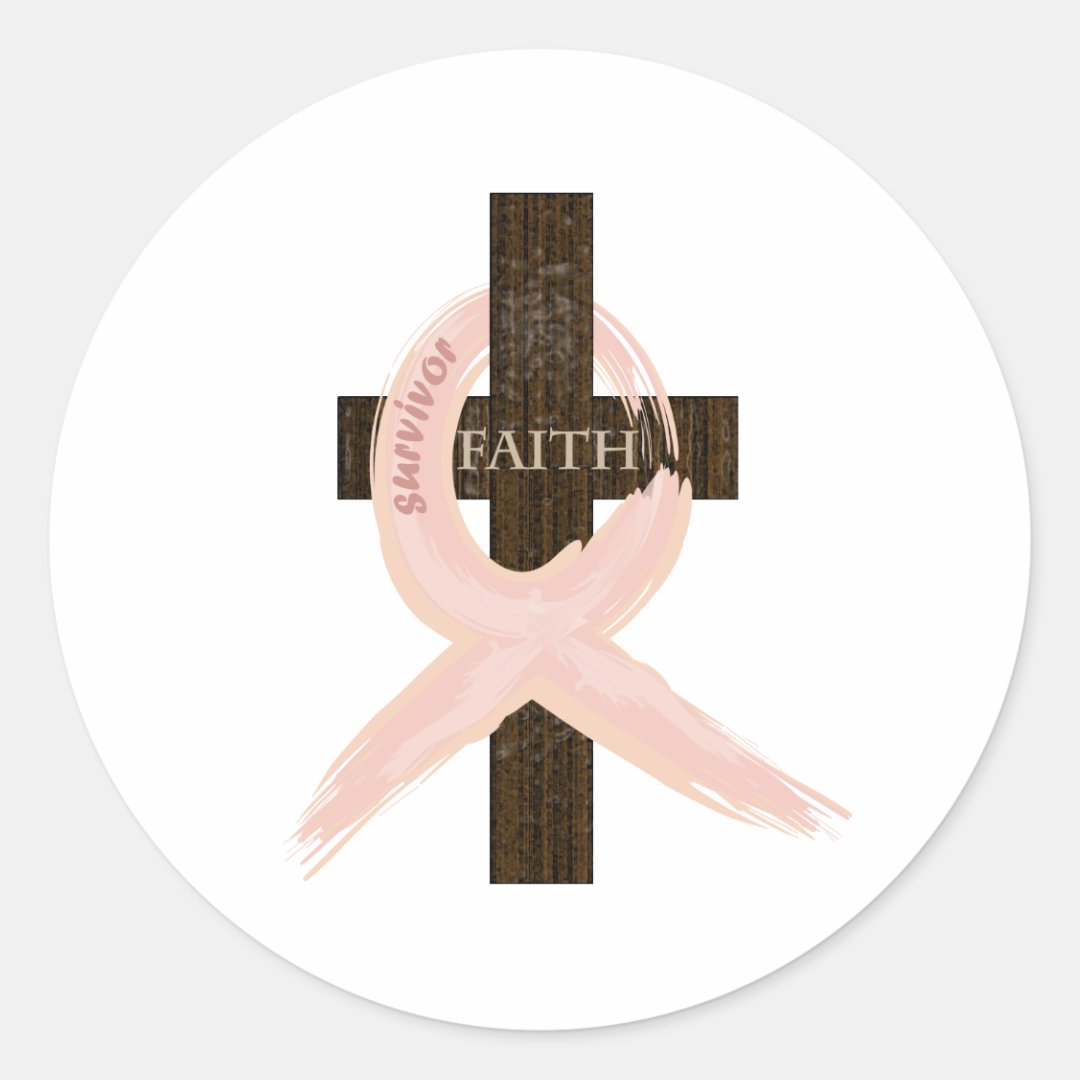 Breast Cancer Survivor Pink Ribbon-Cross of Faith Classic Round Sticker ...