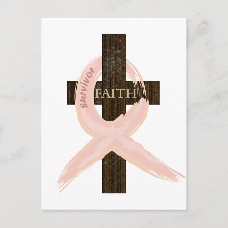 Breast Cancer Survivor Pink Ribbon-Cross of Faith Postcard | Zazzle