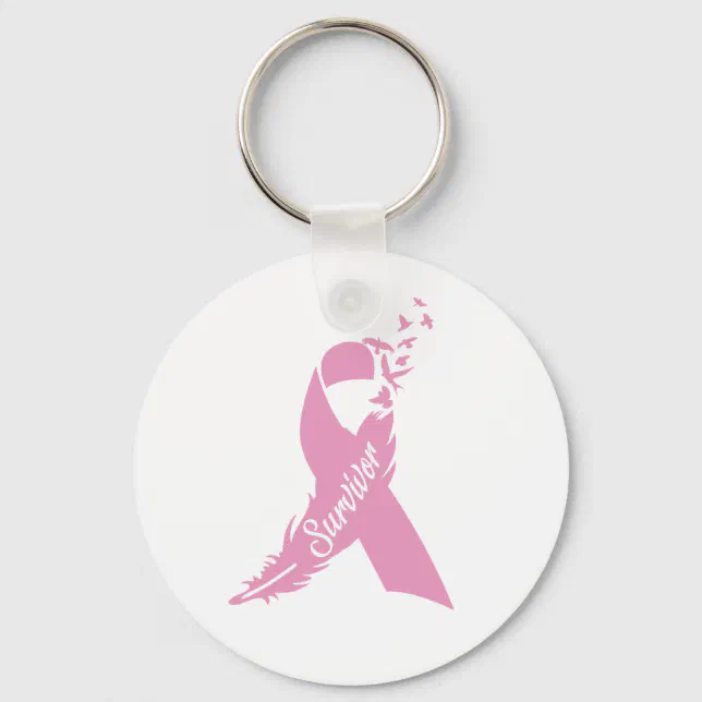 Breast Cancer Survivor Ribbon Keychain Gift | Zazzle