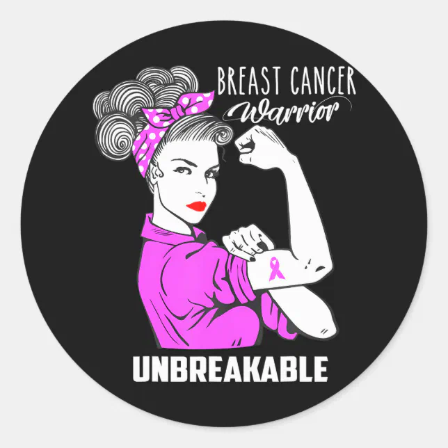 Breast Cancer Warrior Unbreakable Awareness Classic Round Sticker | Zazzle