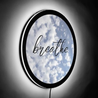 Breathe Handwritten Script over Clouds On Blue Sky LED Sign | Zazzle