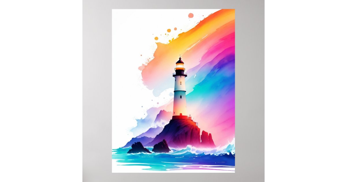 Breathtaking Lighthouse Panorama of Waves Poster | Zazzle