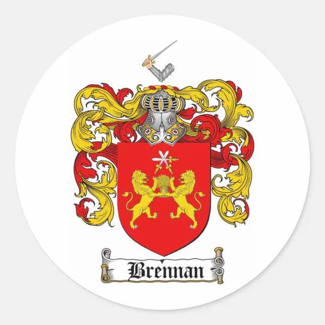 BRENNAN FAMILY CREST - BRENNAN COAT OF ARMS CLASSIC ROUND STICKER | Zazzle