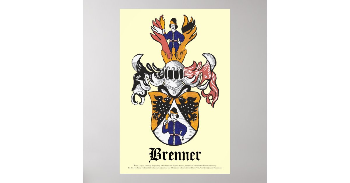 Brenner Family Crest Poster 24x36 | Zazzle