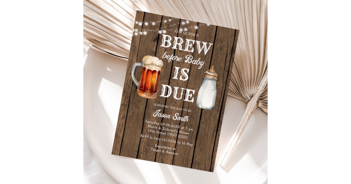 Brew before Baby is Due Rustic Wood Baby Shower Invitation | Zazzle