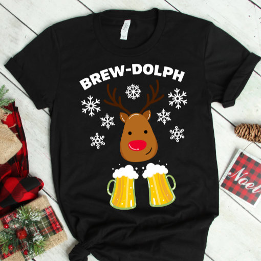 Brew-Dolph Funny Reindeer Beer Christmas Rudolph T-Shirt | Zazzle