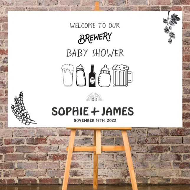 Brewery Baby - B&W - Bottles + Beers Welcome Sign | Zazzle