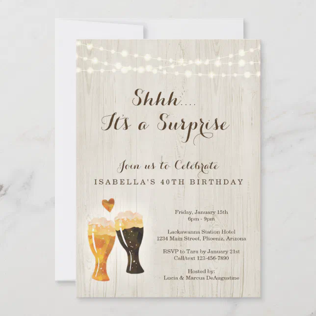 Brewery Surprise Birthday Party | Rustic Beer Invitation | Zazzle
