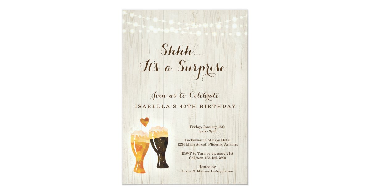 Brewery Surprise Birthday Party | Rustic Beer Invitation | Zazzle.com