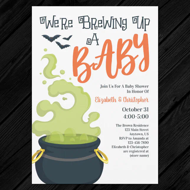 Brewing Up A Baby Halloween Baby Shower Invitation | Zazzle
