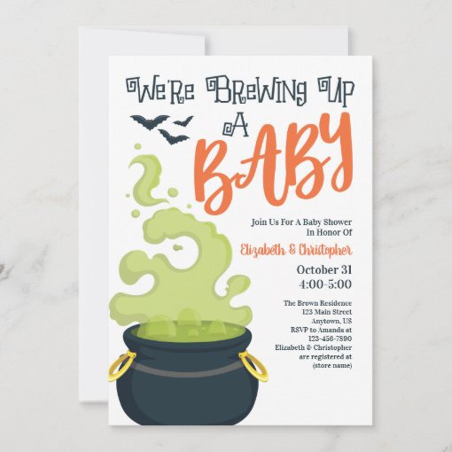 Brewing Up A Baby Halloween Baby Shower Invitation | Zazzle