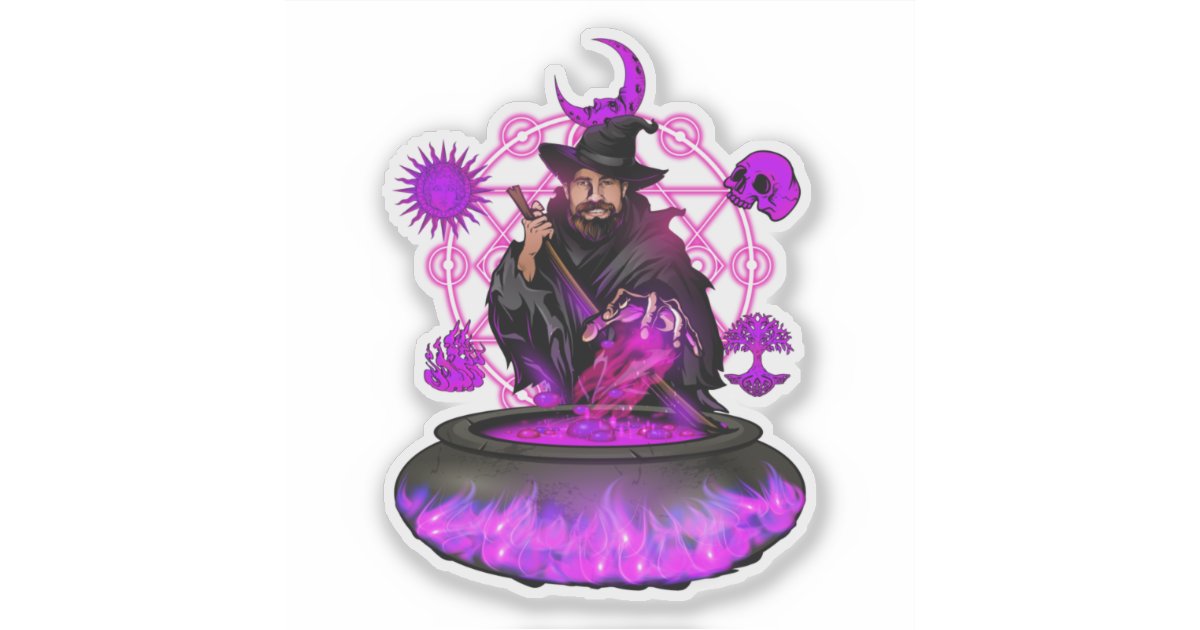 Brewing With Magic Brew Wizard Logo Sticker | Zazzle