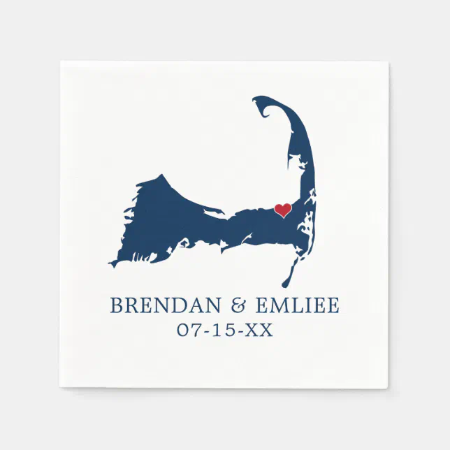 Brewster Cape Cod Map Blue and Movable Red Heart Napkins | Zazzle