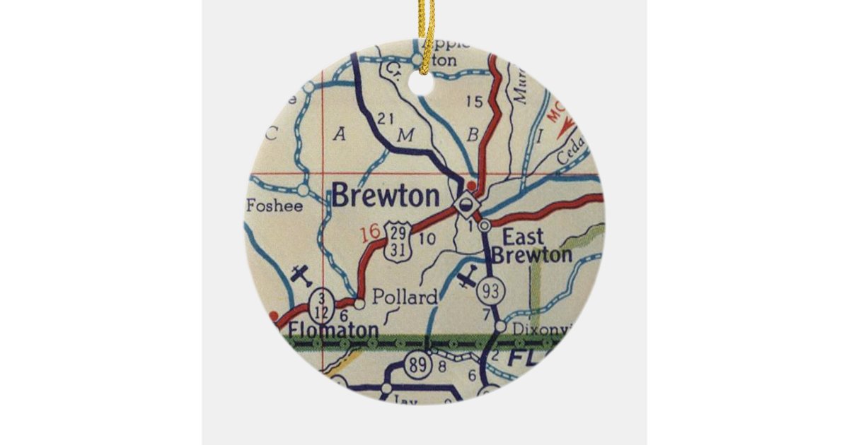 Brewton AL Vintage Map Ceramic Ornament | Zazzle