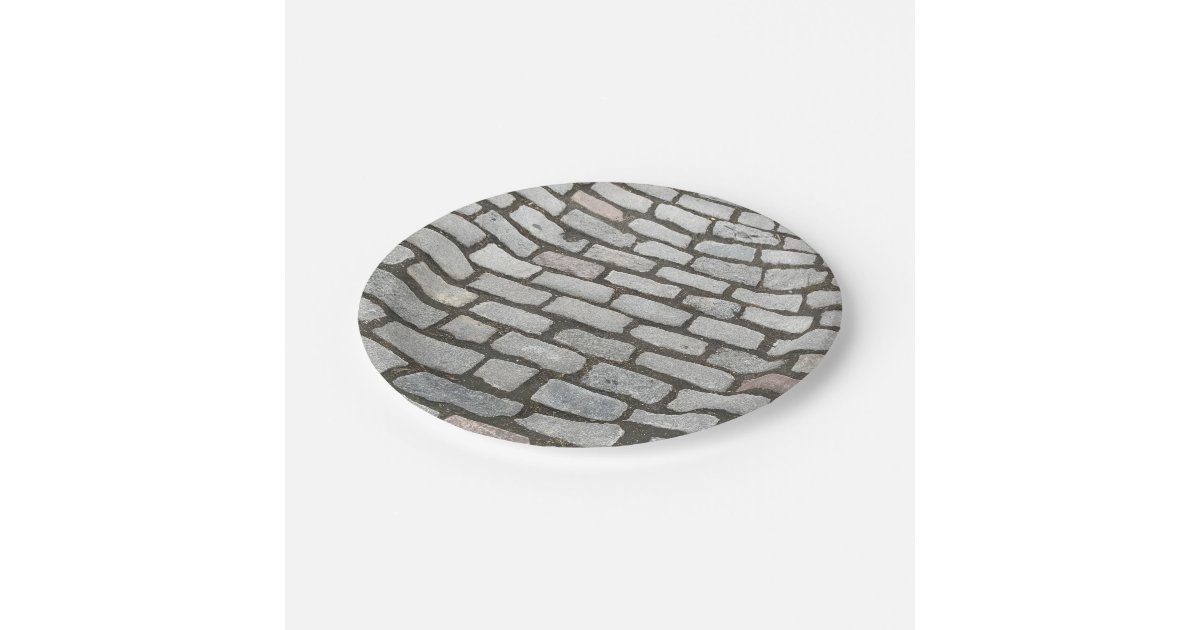 Brick Cobblestone Street Pathway Nature Photograph Paper Plates | Zazzle