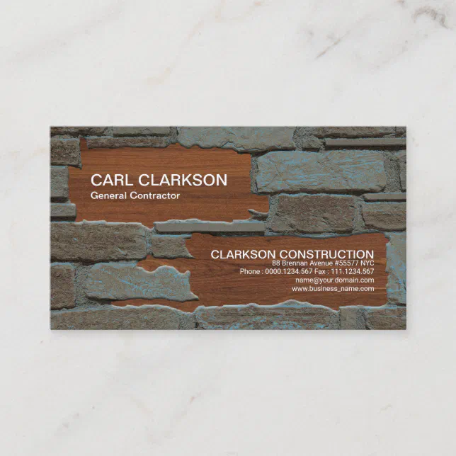 Brick Masonry Works Elegant Wood Grain Contractor Business Card | Zazzle