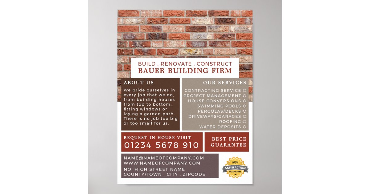 Brick Wall, Building Firm, Builders Advertising Poster | Zazzle