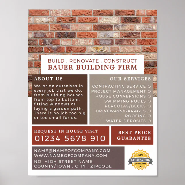 Brick Wall, Building Firm, Builders Advertising Poster | Zazzle