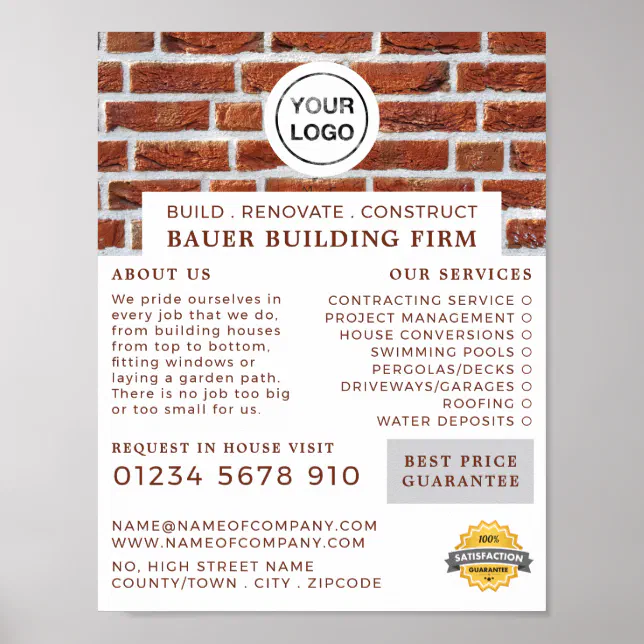 Brick Wall, Building Firm Logo, Builders Advert Poster | Zazzle