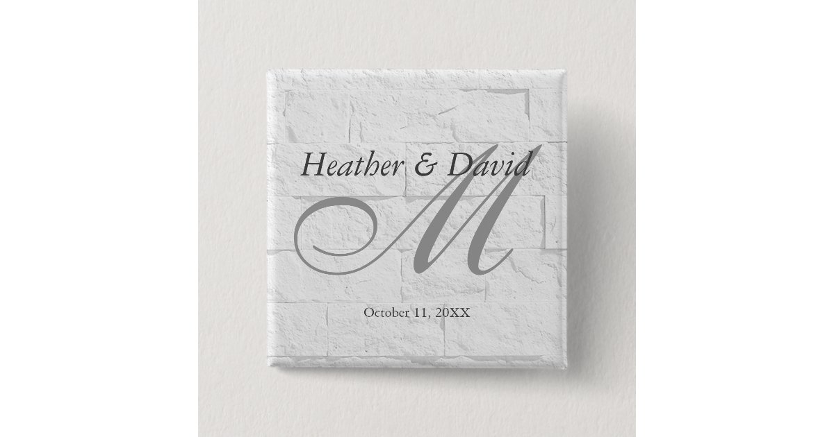 Brick Wall Calligraphy Script Monogram Wedding Button | Zazzle