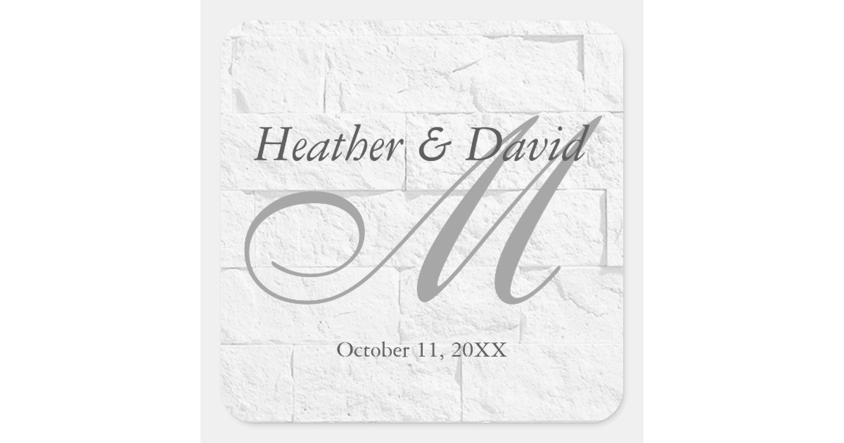 Brick Wall Calligraphy Script Monogram Wedding Square Sticker | Zazzle