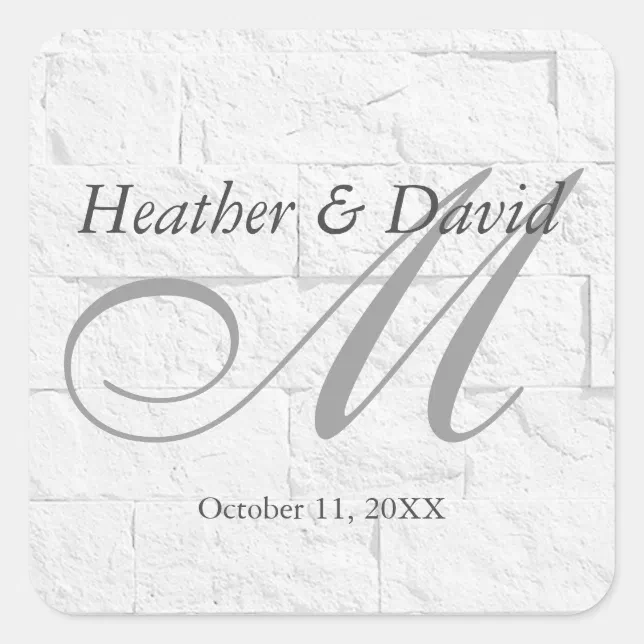 Brick Wall Calligraphy Script Monogram Wedding Square Sticker | Zazzle
