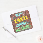 Brick Wall Graffiti Inspired 14th Birthday + Name Square Sticker | Zazzle
