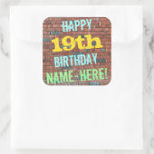 Brick Wall Graffiti Inspired 19th Birthday + Name Square Sticker | Zazzle