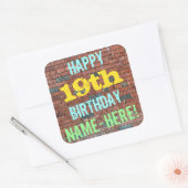 Brick Wall Graffiti Inspired 19th Birthday + Name Square Sticker | Zazzle