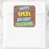 Brick Wall Graffiti Inspired 9th Birthday + Name Square Sticker | Zazzle